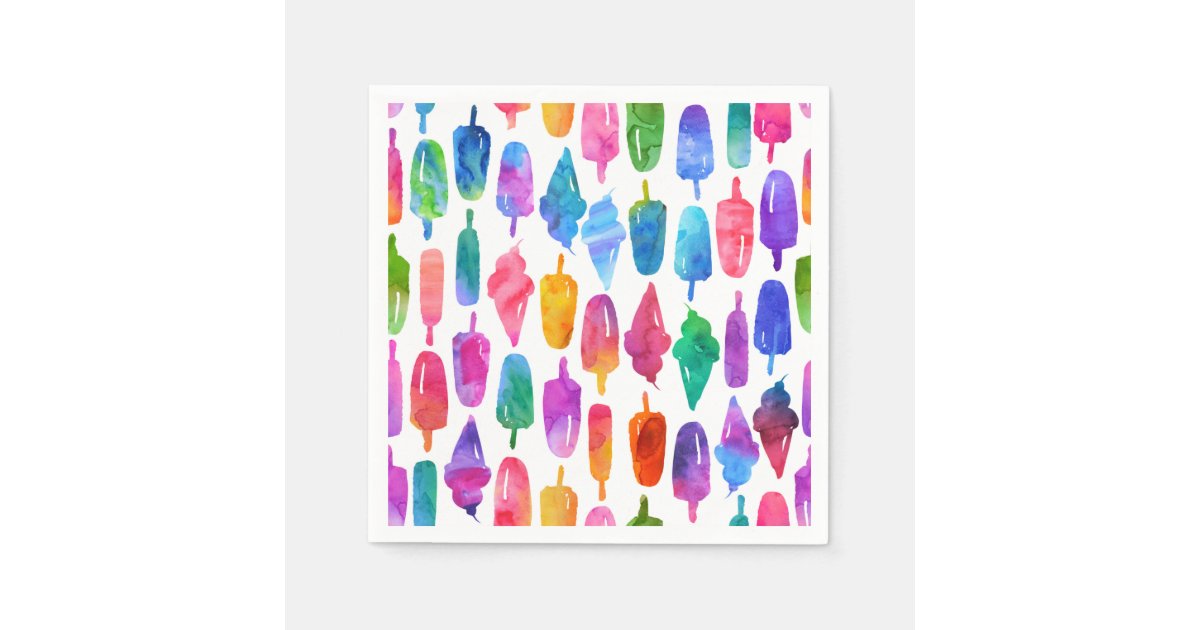 Rainbow Watercolor Ice Cream Ice Pops Pattern Napkins | Zazzle