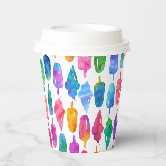 Rainbow Watercolor Ice Cream Popsicle Birthday Paper Cups | Zazzle