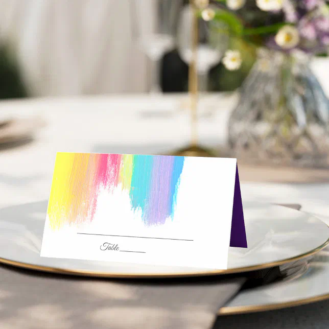 Rainbow Watercolor LGBTQ Gay Pride Wedding Place Card | Zazzle