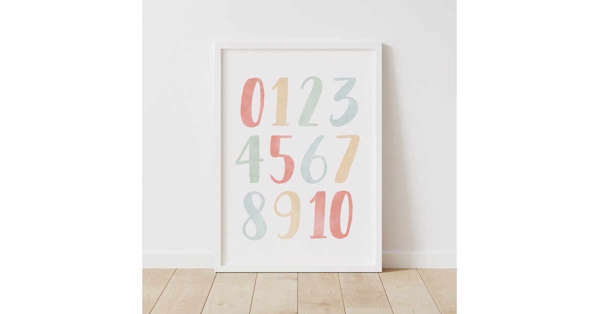 Rainbow Watercolor Numbers Classroom Decor | Zazzle