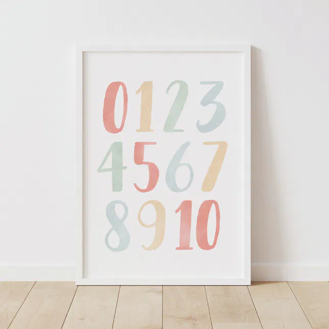 Rainbow Watercolor Numbers Classroom Decor | Zazzle