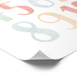 Rainbow Watercolor Numbers Classroom Decor | Zazzle