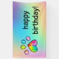 Rainbow Watercolor Paw Print Birthday Party Banner | Zazzle