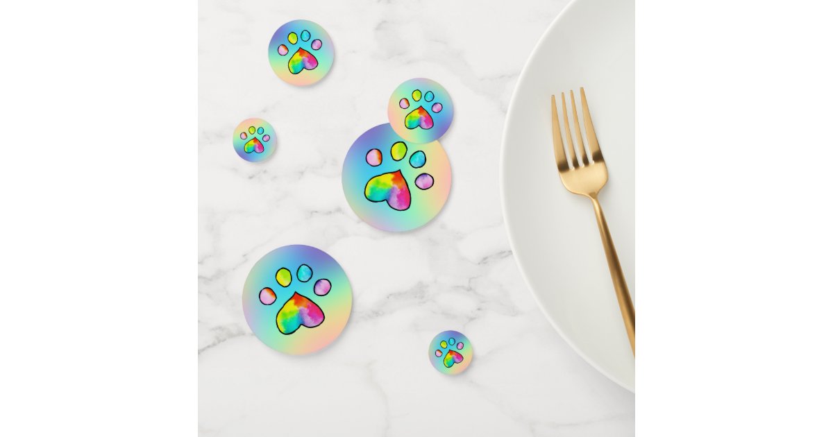 Rainbow Watercolor Paw Print Birthday Party Confetti | Zazzle
