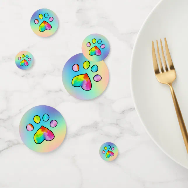 Rainbow Watercolor Paw Print Birthday Party Confetti | Zazzle