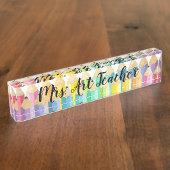 Rainbow Watercolor Pencil Teacher Desk Nameplate | Zazzle