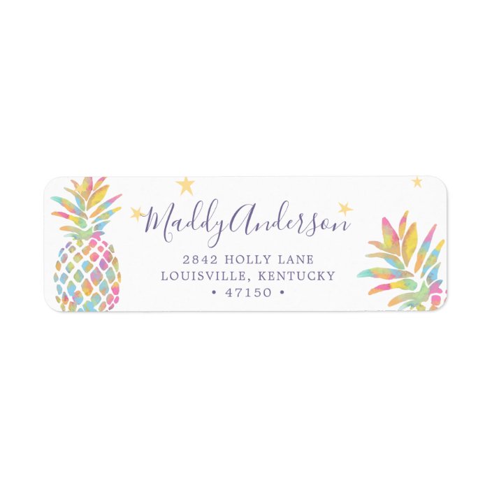 Rainbow Watercolor Pineapple Tropical Custom Label | Zazzle