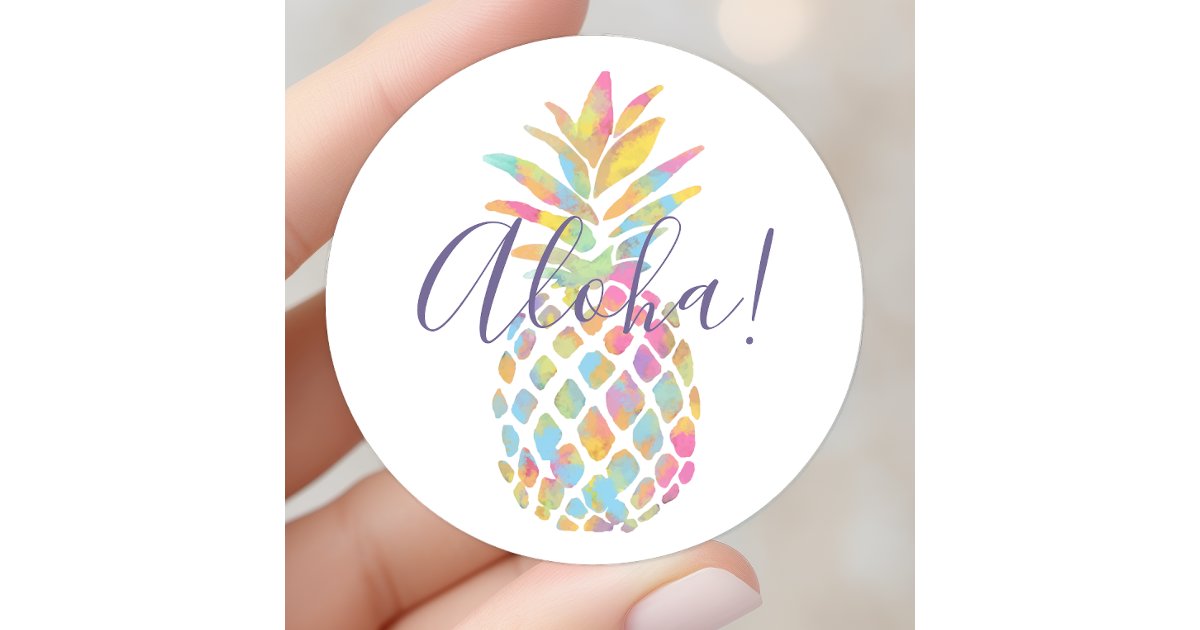 Rainbow Watercolor Pineapple Tropical Personalized Classic Round ...