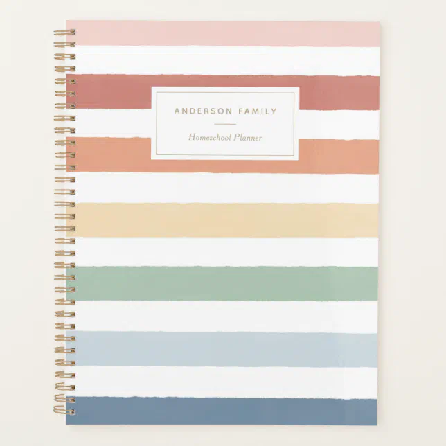 Rainbow Watercolor Stripes Homeschool Planner | Zazzle