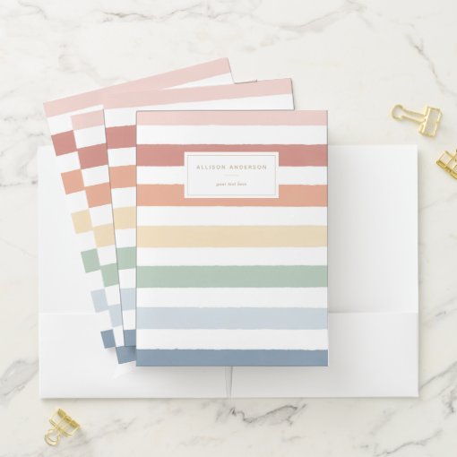 Rainbow Watercolor Stripes Pocket Folder | Zazzle