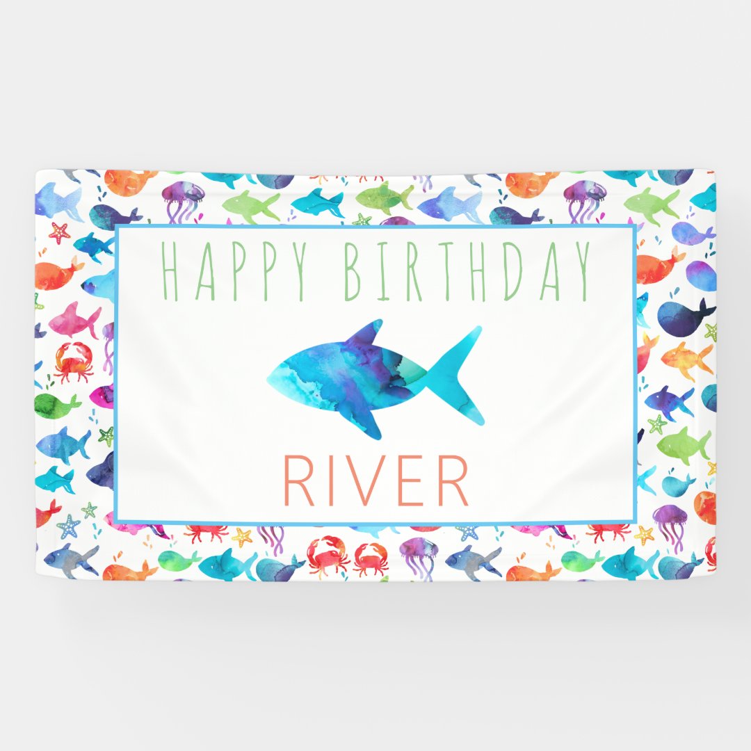 Rainbow Watercolor Under The Sea Rainbow Fish Banner | Zazzle