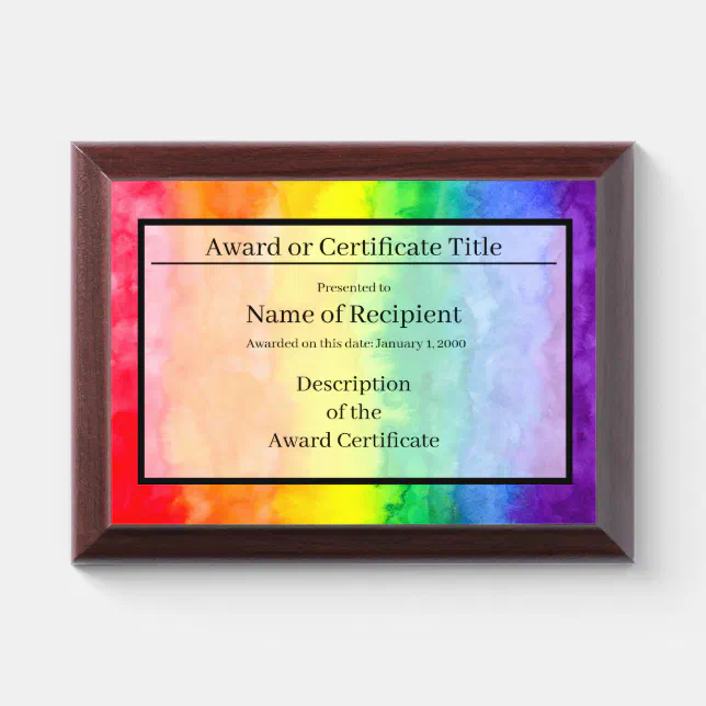 Rainbow Watercolor Wash Award Plaque | Zazzle