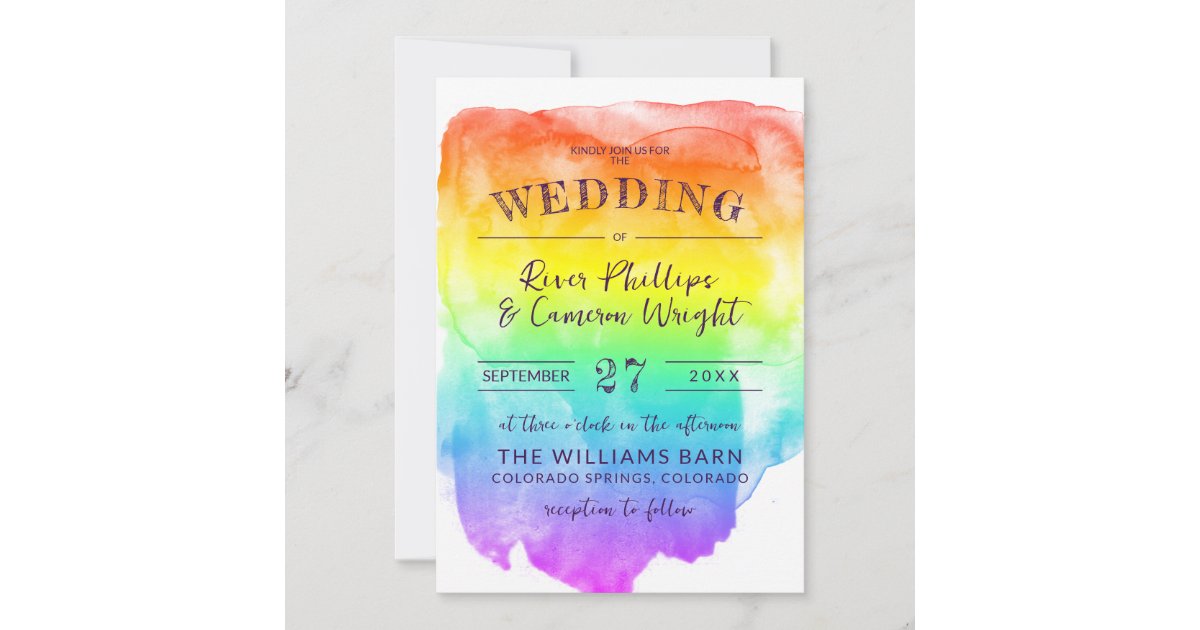 Rainbow Watercolor Wash LGBTQ Wedding Invitation | Zazzle