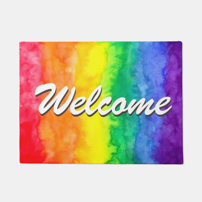 Rainbow Watercolor Wash Welcome Mat | Zazzle
