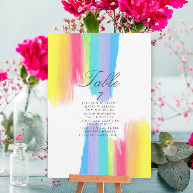 Rainbow Watercolor Wedding Elegant Table Card | Zazzle