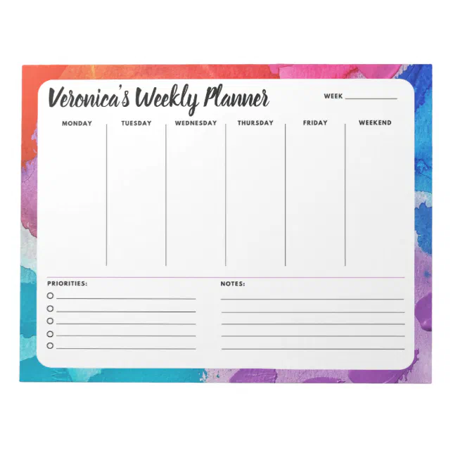 Rainbow Watercolor Weekly To Do List Notepad | Zazzle