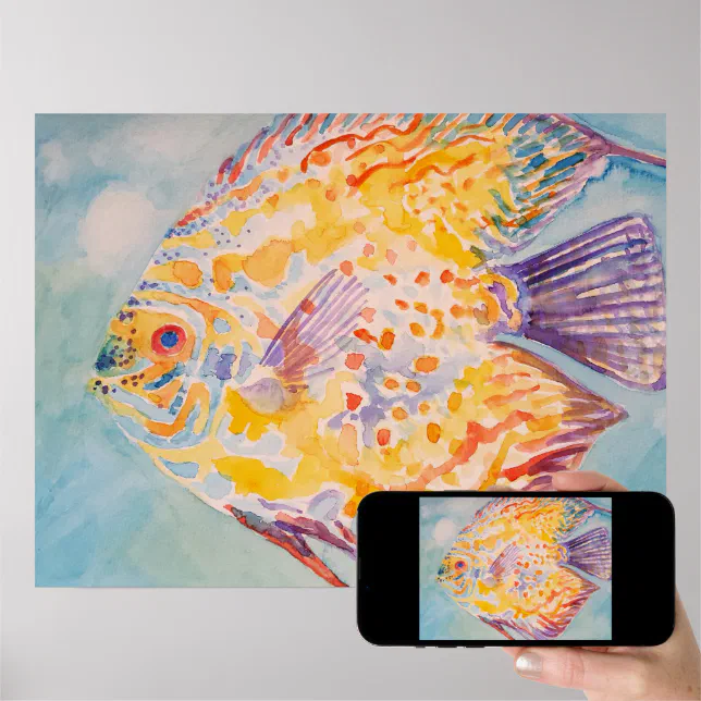 Rainbow Watercolour Fish Painting Cute Poster | Zazzle