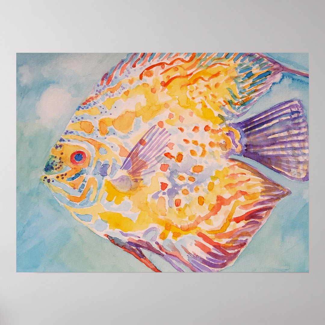 Rainbow Watercolour Fish Painting Cute Poster | Zazzle