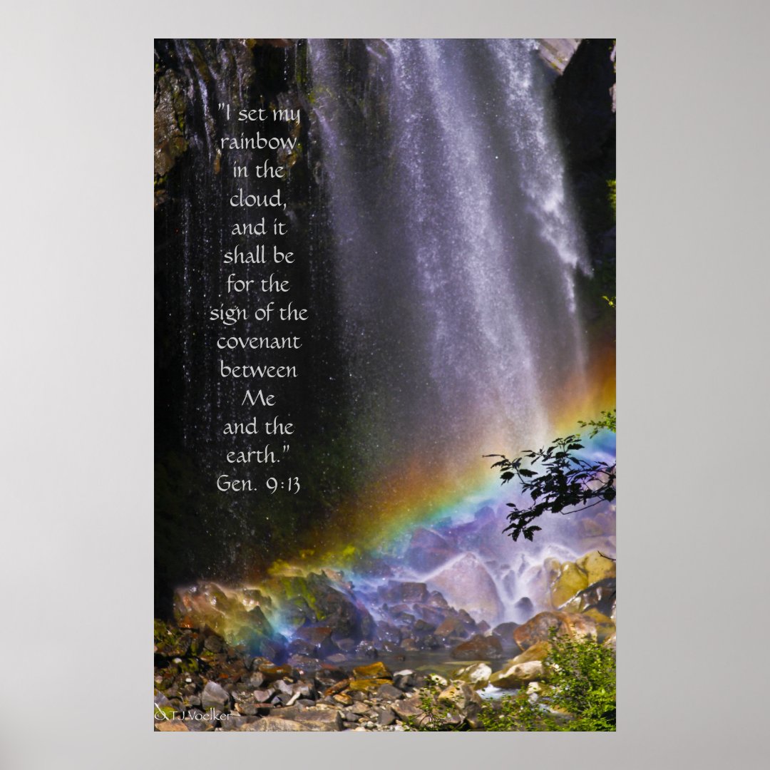 Rainbow Waterfall w/Scripture Verse Poster | Zazzle