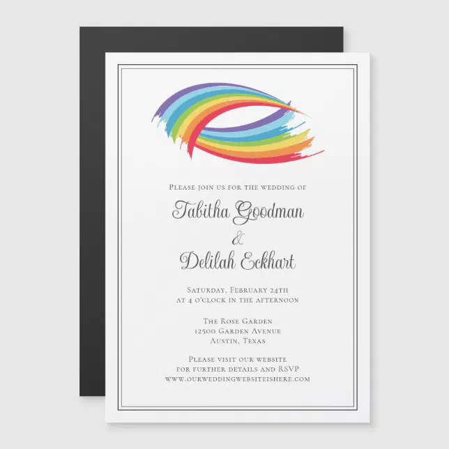 Rainbow Wave Beautiful LGBT Wedding Magnetic Invitation | Zazzle