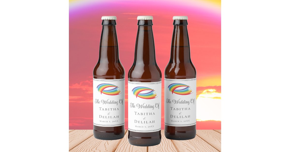 Rainbow Waves Beautiful LGBT Wedding Custom Beer Bottle Label | Zazzle