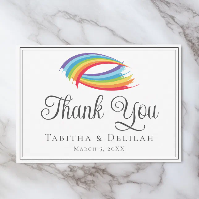 Rainbow Waves Beautiful LGBT Wedding Thank You Card | Zazzle