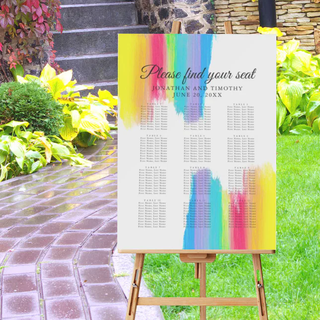 Rainbow Wedding Elegant 15 Table Seating Chart Foam Board | Zazzle