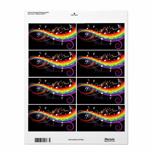 Rainbow White Music Notes on Black Label | Zazzle