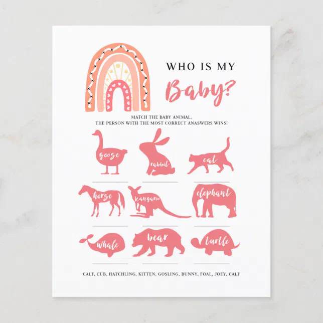 Rainbow Who is My Baby, Baby Shower Game | Zazzle