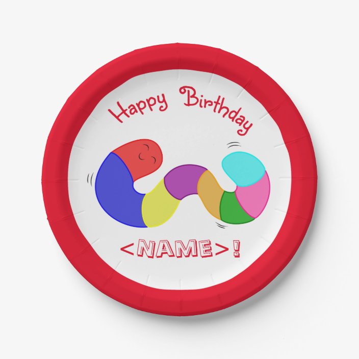 Rainbow Wiggle Worm Happy Birthday Paper Plates | Zazzle.com