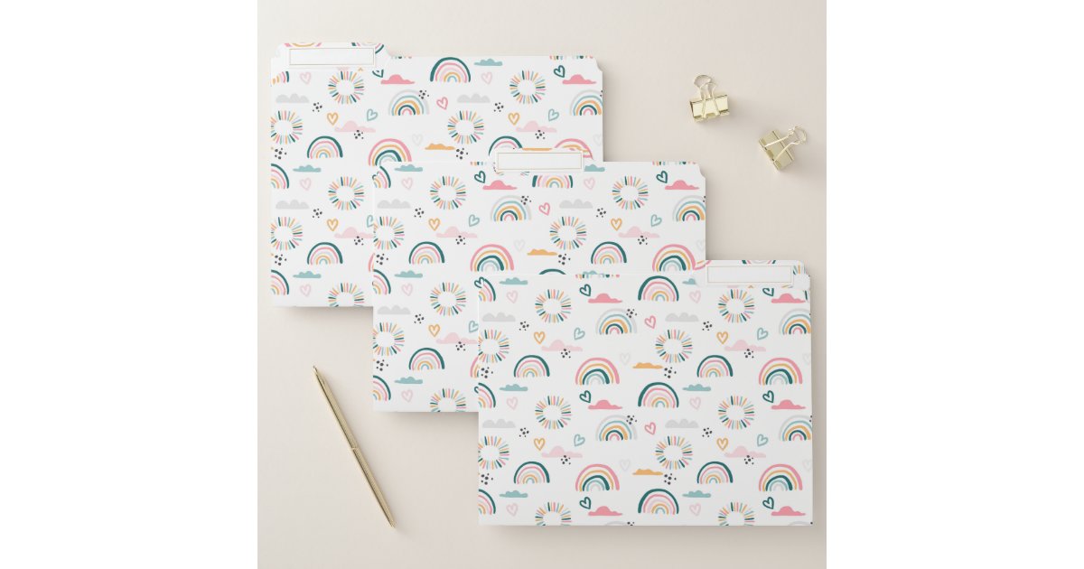 Rainbows & Hearts Pattern File Folder | Zazzle