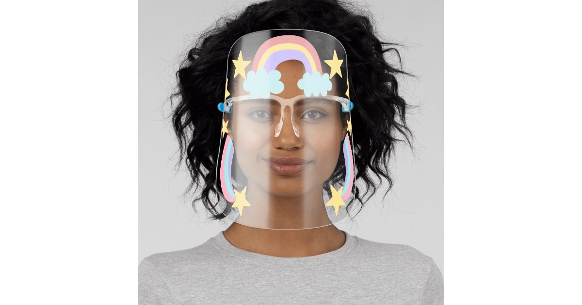 Rainbows Stars Clouds Reusable Washable Face Shield | Zazzle