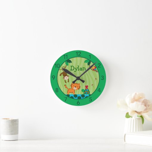 Rainforest Jungle Personalized Nursery Wall Clock | Zazzle
