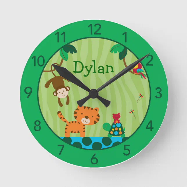 Rainforest Jungle Personalized Nursery Wall Clock | Zazzle