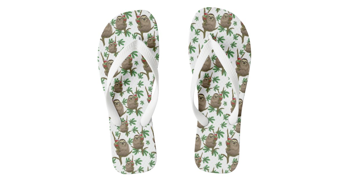 Rainforest Wild Sloth with Cup It's Coffee Time Flip Flops | Zazzle