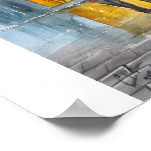 RAINY DAY RED UMBRELLA street scene PAINTING Poster | Zazzle