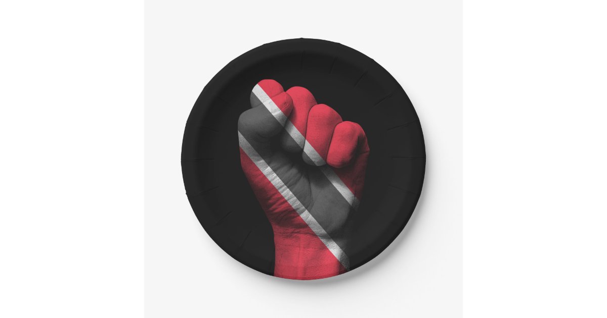 Raised Clenched Fist with Trinidadian Flag Paper Plates | Zazzle