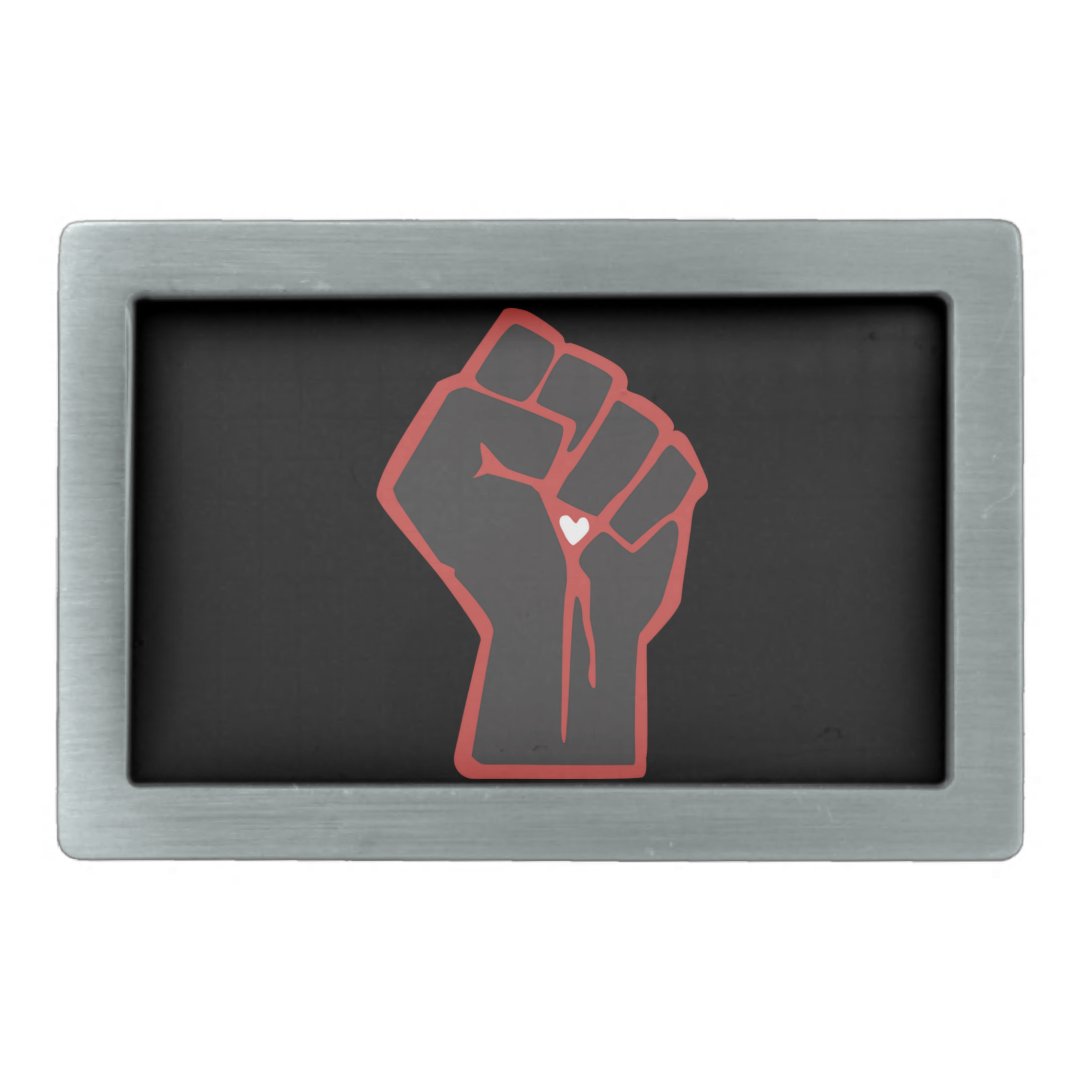 Raised Fist Revolutionary Heart Rectangular Belt Buckle | Zazzle