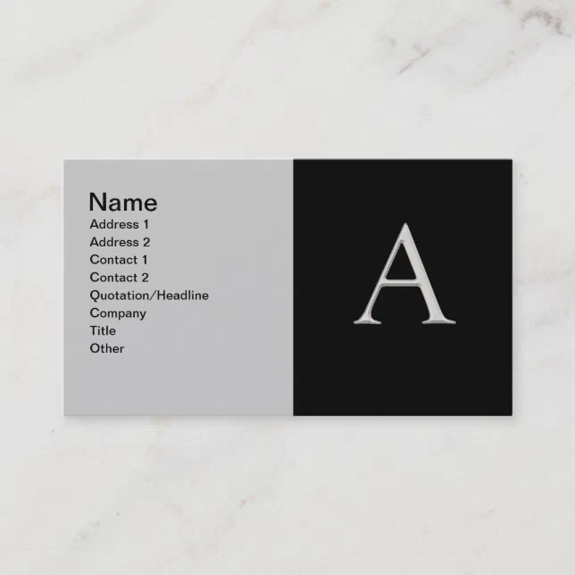 Raised Silver Letter "A" Business Card | Zazzle