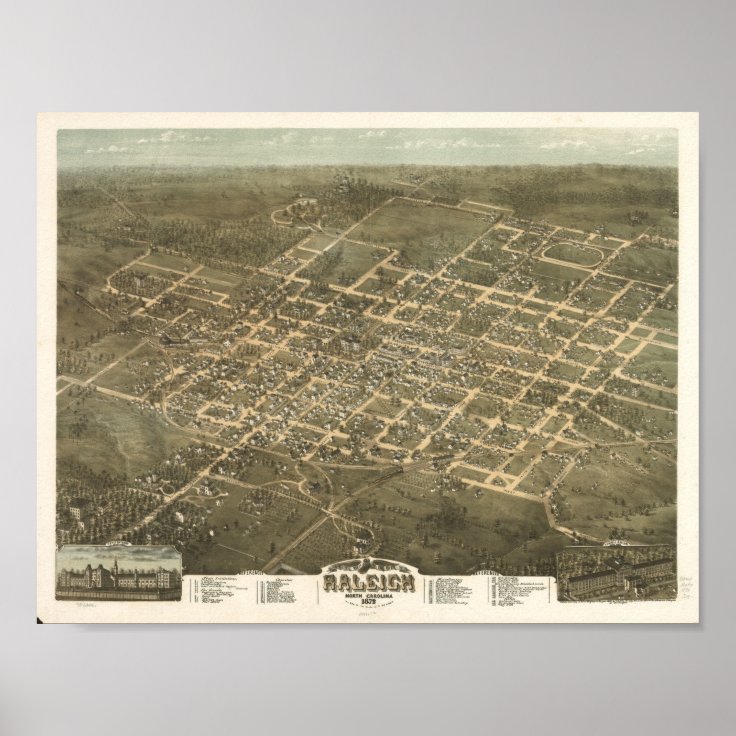 Raleigh North Carolina Vintage 1872 Map Poster | Zazzle
