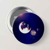 Ramadan Mosque in Crescent Moon with Fanous Blue Pinback Button | Zazzle