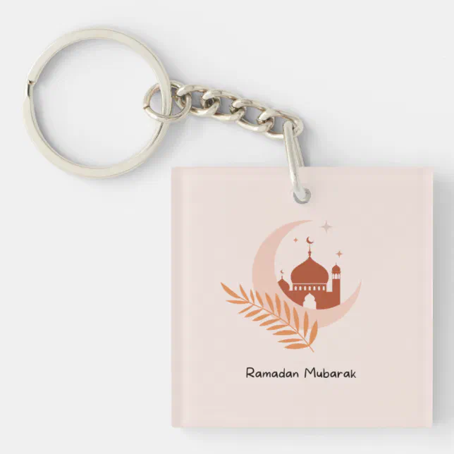 Ramadan Mubarak Boho Moon & Mosque Keychain | Zazzle