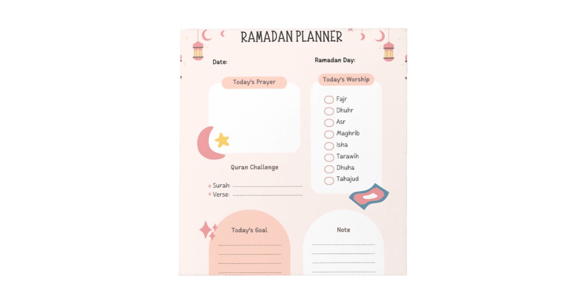 Ramadan Tracker | Daily Planner for Ramadan Notepad | Zazzle