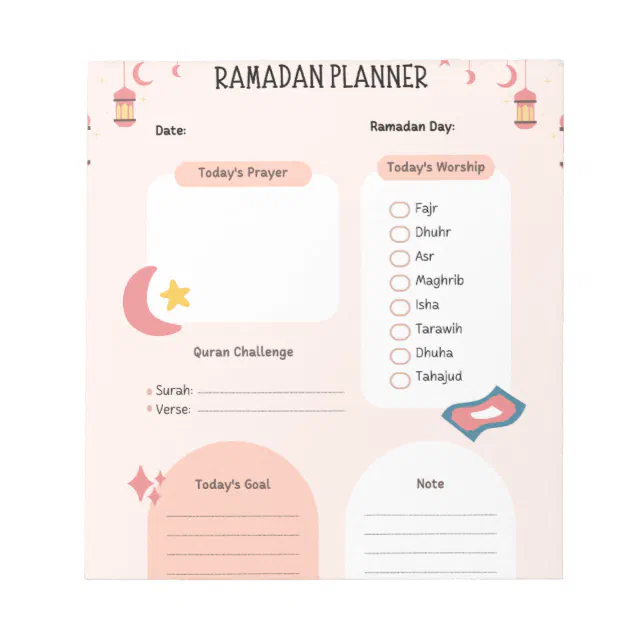 Ramadan Tracker | Daily Planner for Ramadan Notepad | Zazzle