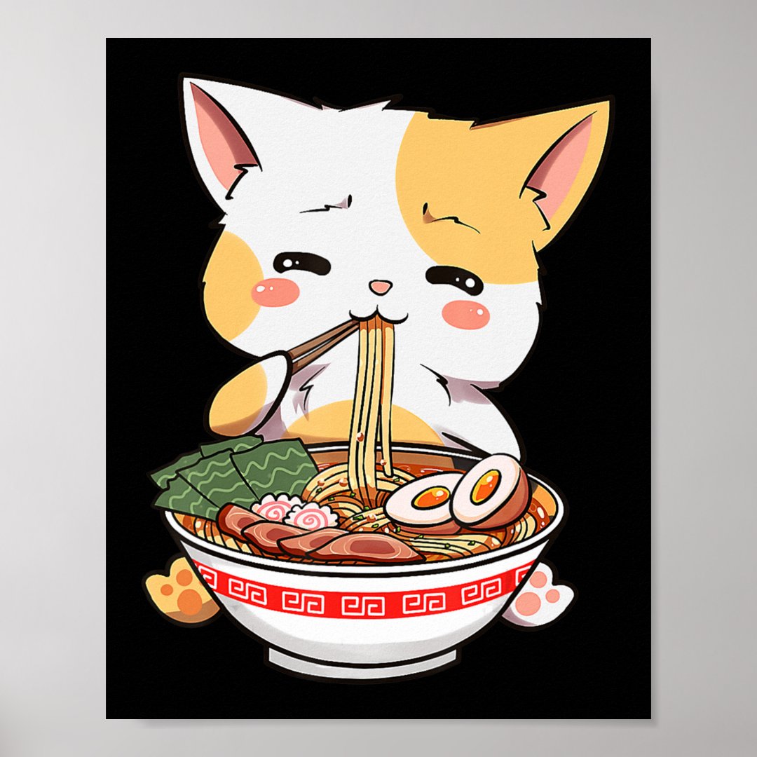 Ramen Cat Anime Bowl Kawaii Neko Japanese Kids Gir Poster | Zazzle