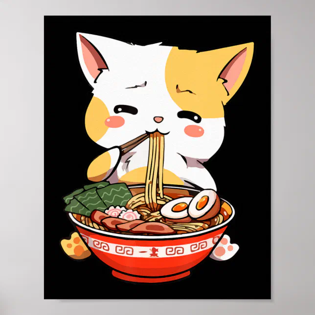 Ramen Cat Eating Noodles Kawaii Anime Merch Gift G Poster | Zazzle