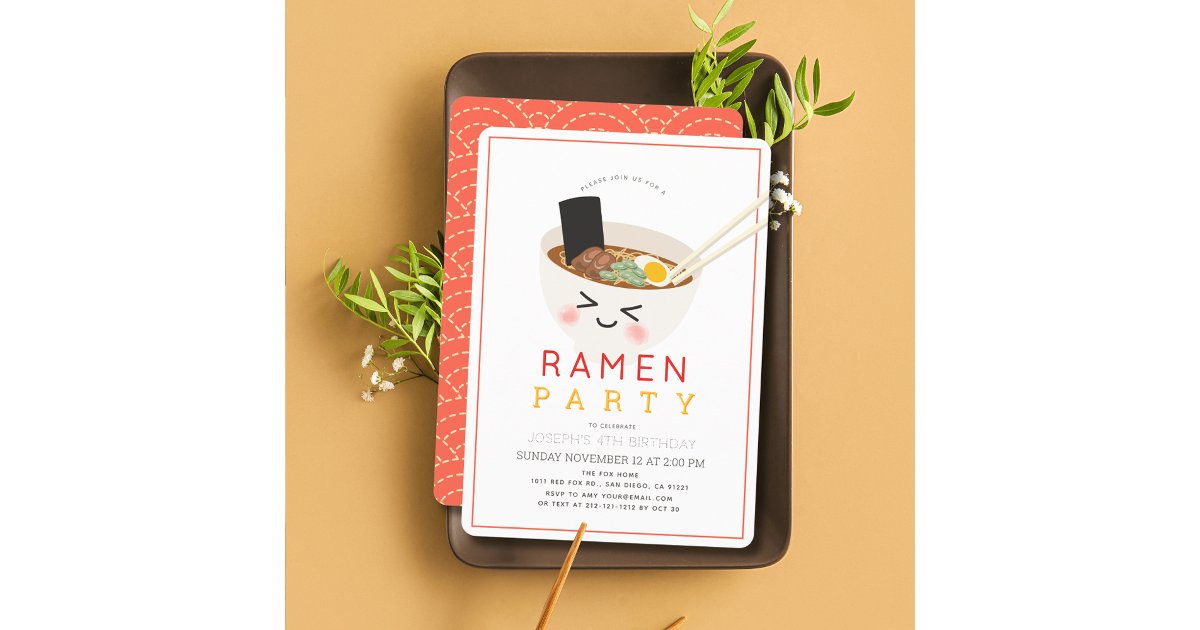 Ramen Japanese Chinese Asian Noodle Kid's Birthday Invitation | Zazzle