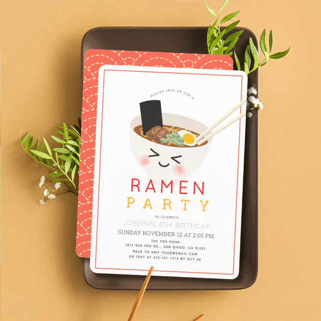 Ramen Japanese Chinese Asian Noodle Kid's Birthday Invitation | Zazzle