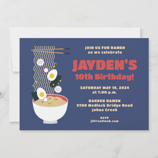 Ramen Noodle Birthday Party Invitation | Zazzle