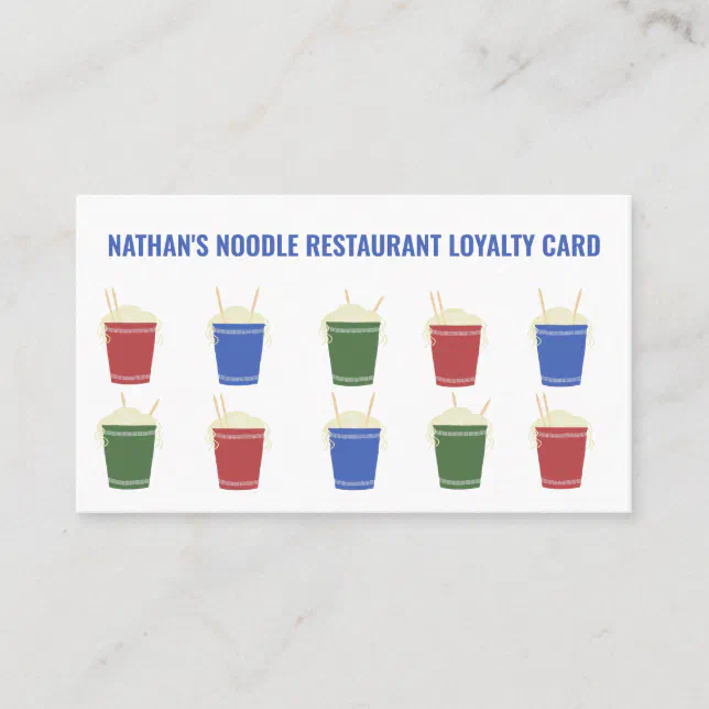 Ramen Noodle Cups Asian Restaurant Loyalty Rewards Business Card | Zazzle